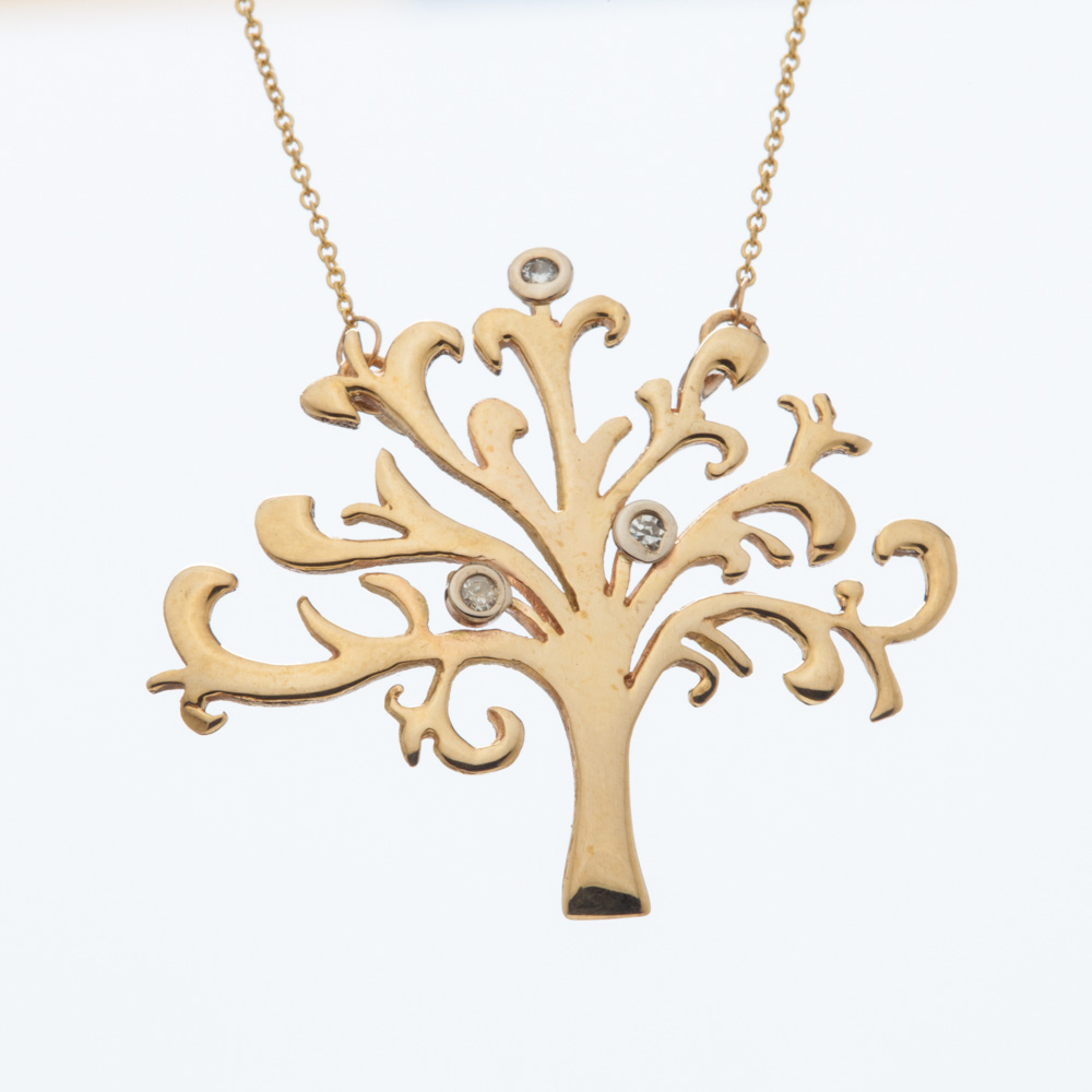Shin Tree of Life Gold Pendant with 3 Diamonds – Aimee Golant