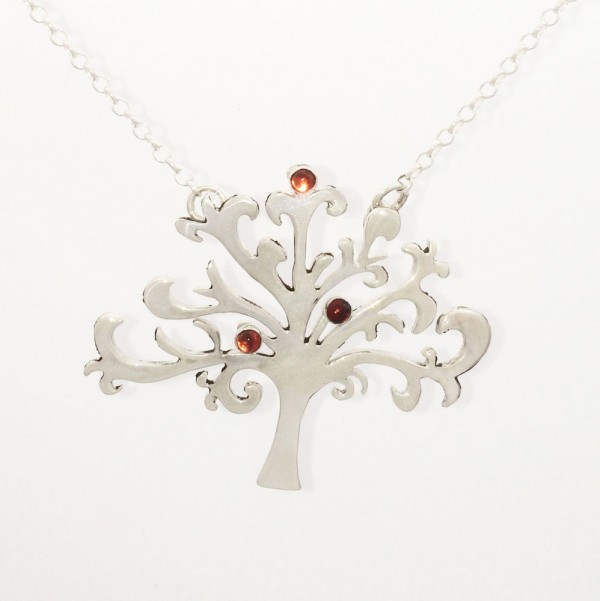 Shin-Tree of Life Large Silver Necklace with Garnets – Aimee Golant
